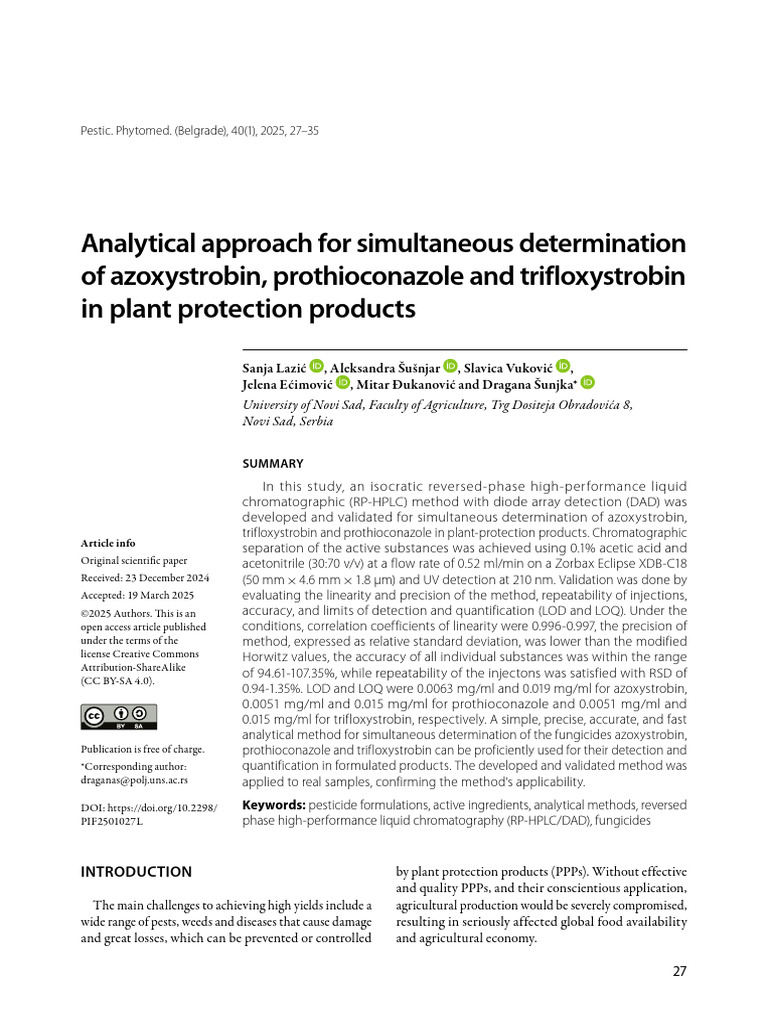 Analytical Approach for Simultaneous Determination of Azoxystrobin ...