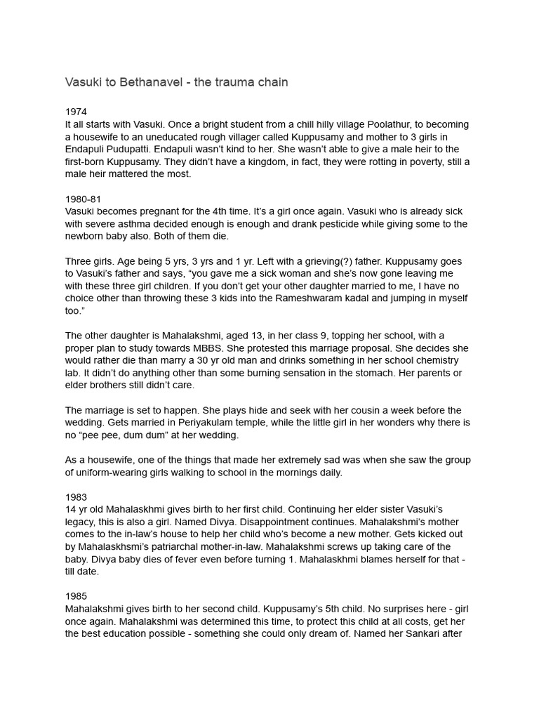Vasuki To Bethanavel - The Trauma Chain | PDF