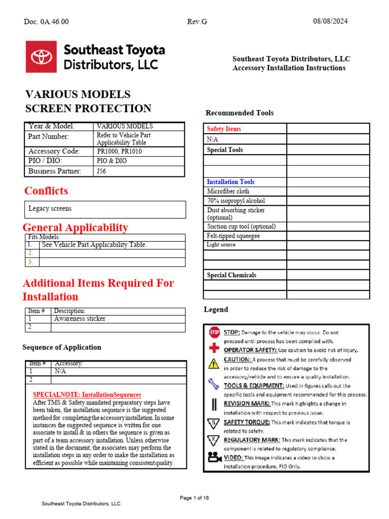 Various Models Screen Protection (Set-Ai-3580-d) | PDF | Toyota ...