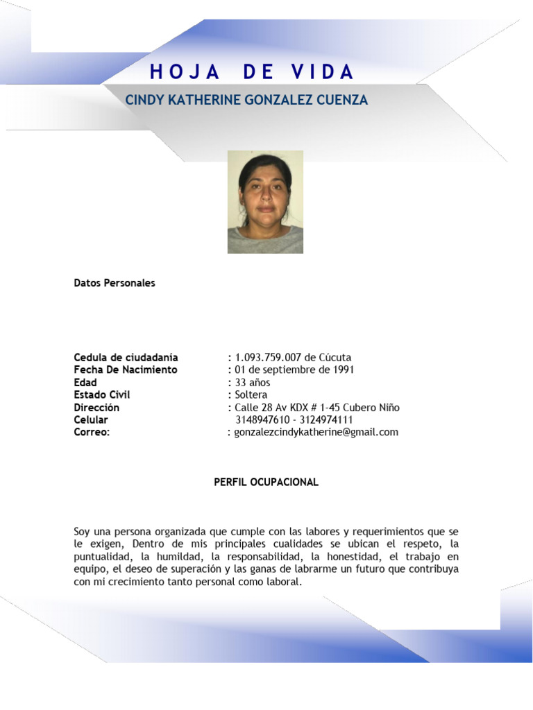 Hoja de Vida Cindy Katherine Gonzalez 2025.. | PDF