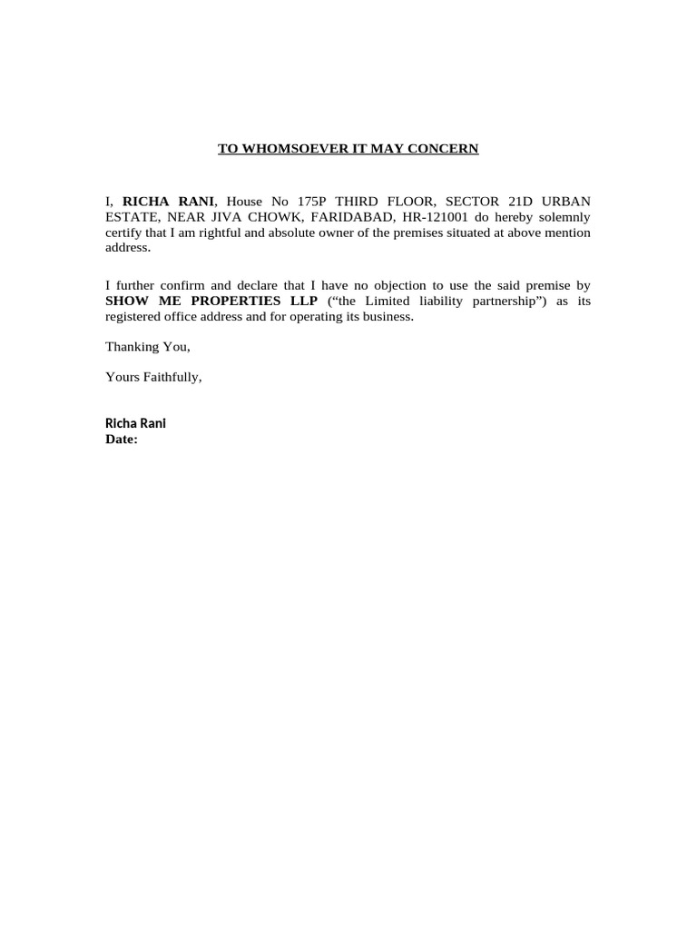 3. NOC_Registered Office on Stamp Paper | PDF