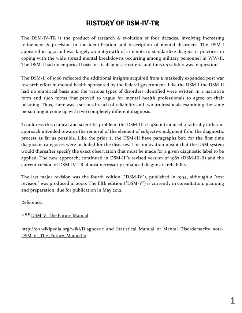 History of DSM | PDF | International Statistical Classification Of ...