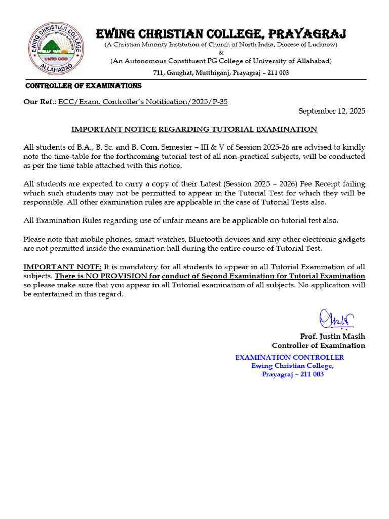 Tutorial Examination Time-Table For B.A. - B. Sc. - B. Com. Semester ...