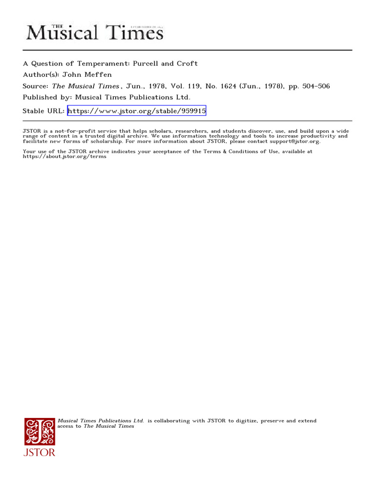 Meffen-QuestionTemperamentPurcell-1978 | PDF | Chord (Music) | Music Theory