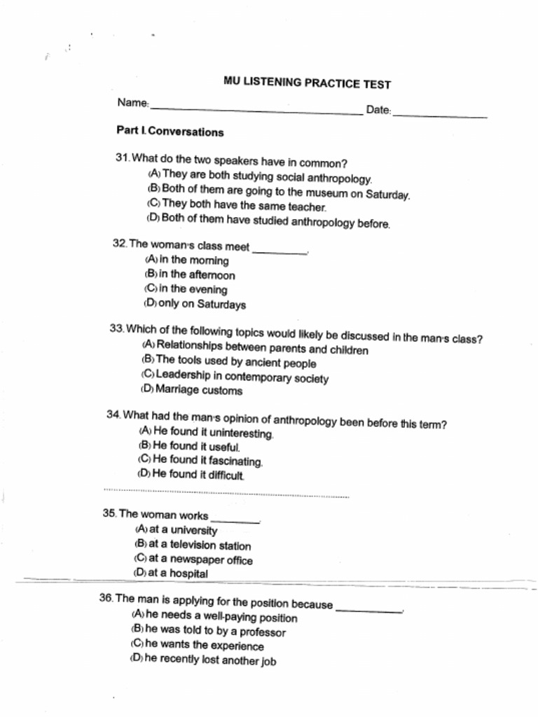 MU Listening Practice Test | PDF