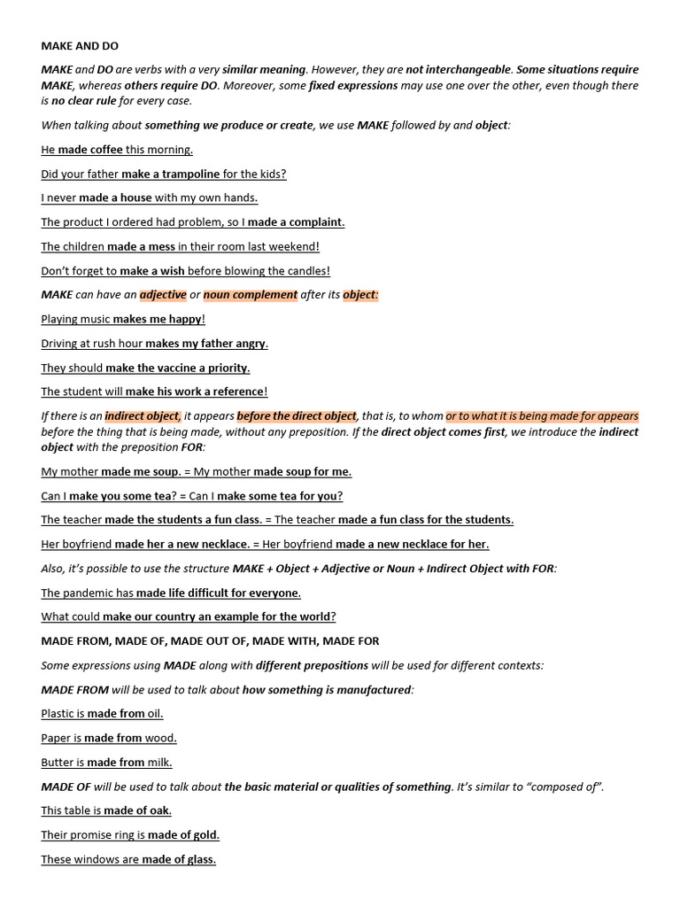 Make and Do | PDF | Object (Grammar) | Adjective