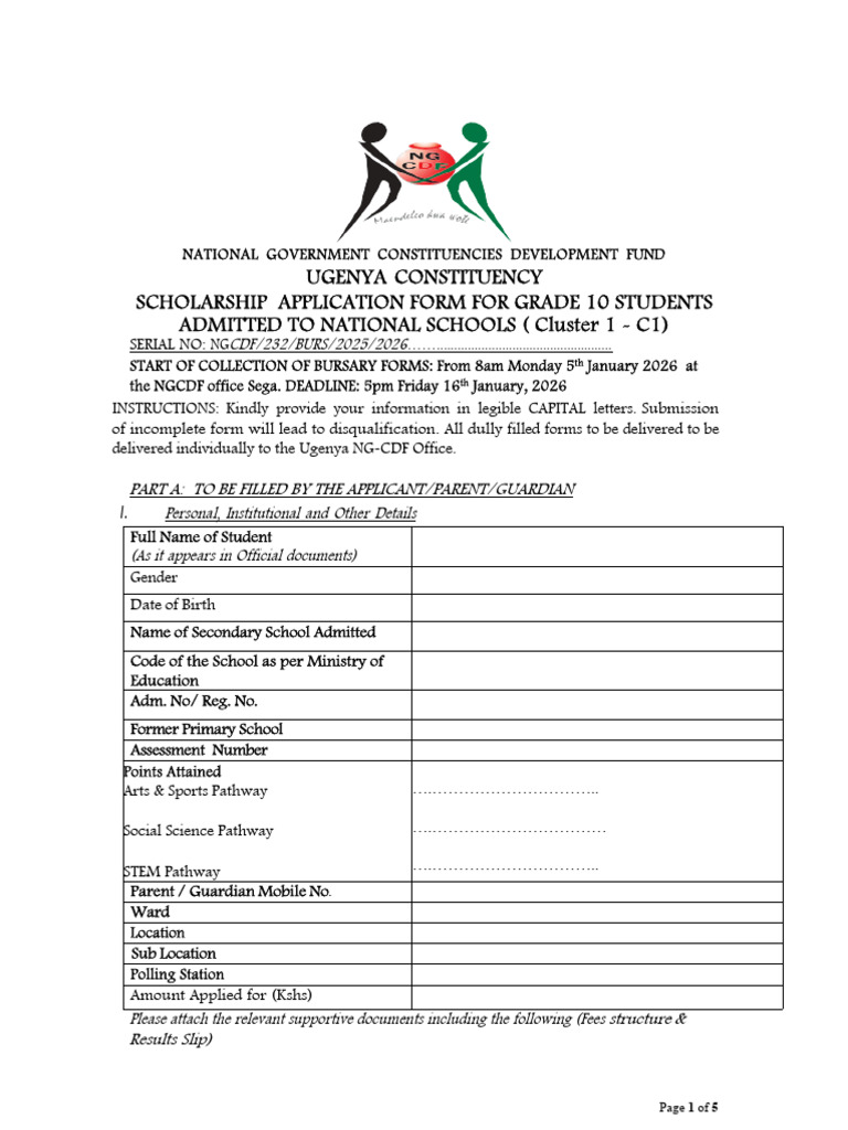 4. Grade 10 Scholarship Application Forms 2025 2026-1 | PDF