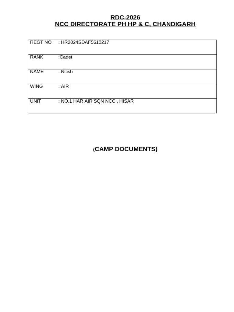 Rdc-2026 Camp Forms (1) Filled | PDF | Military Organization