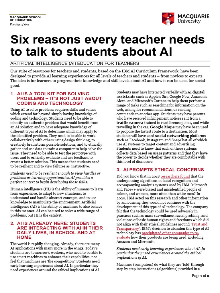 Six Reasons Every Teacher Needs to Talk to Students About AI | PDF ...