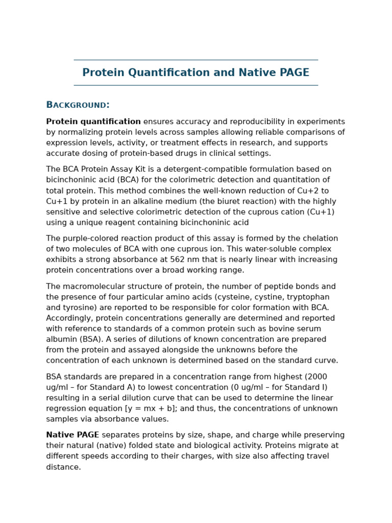 (Lab 3) Protein Quantification and Native PAGE-2 | PDF | Polyacrylamide ...