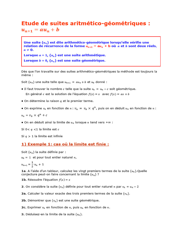 Term Spe Suites Aritmetico Geometriques | PDF | Séquence | Limite ...