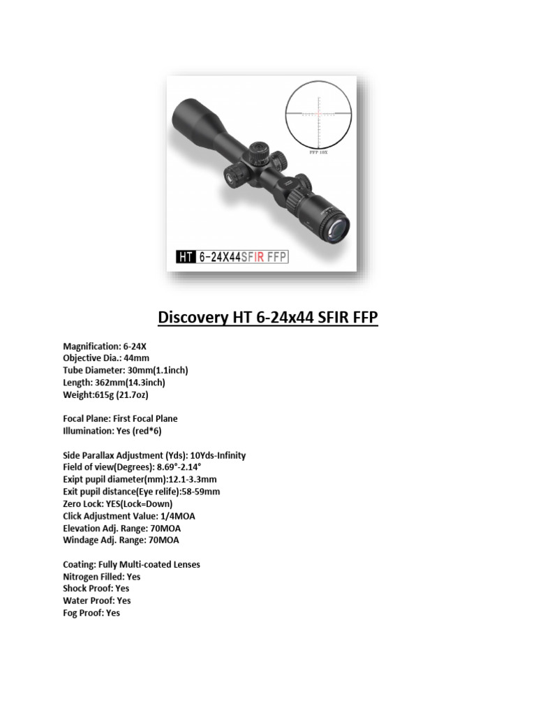 Discovery HT 6 24x44 Sfir FFP Rifle Scope | PDF