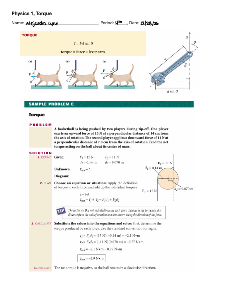 Torque (Unit 6, Physics, CW) | PDF | Torque | Force