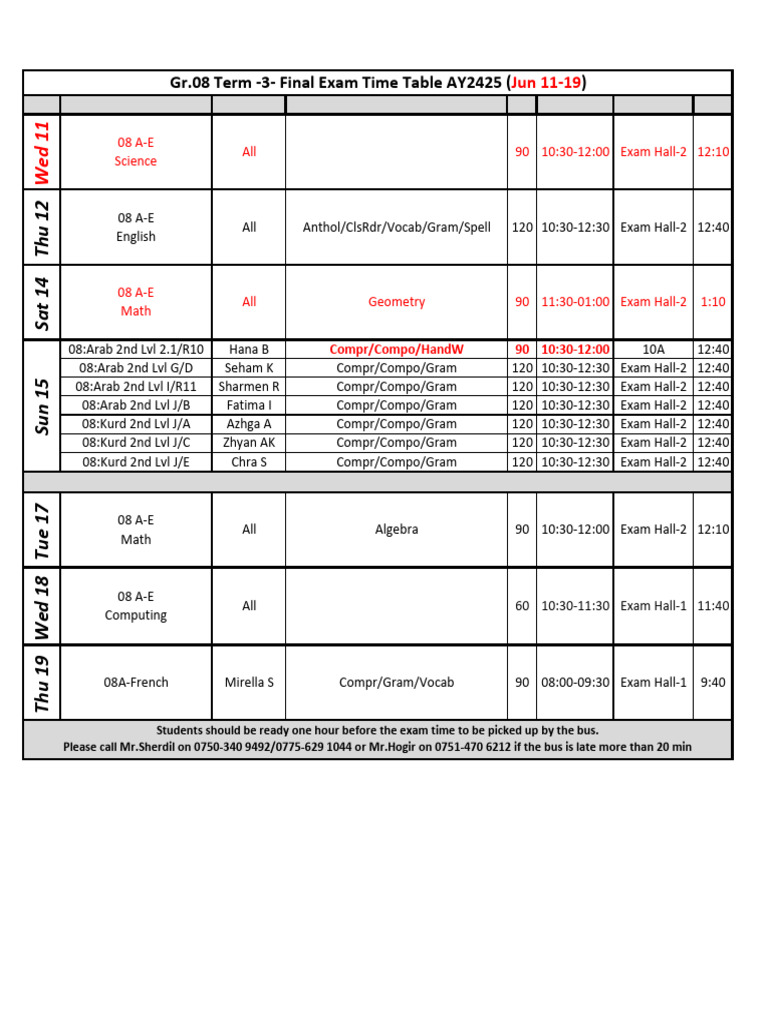 Gr 08 Term -3- Final Exam Time Table AY2425-Updated 2-6-2025 | PDF ...