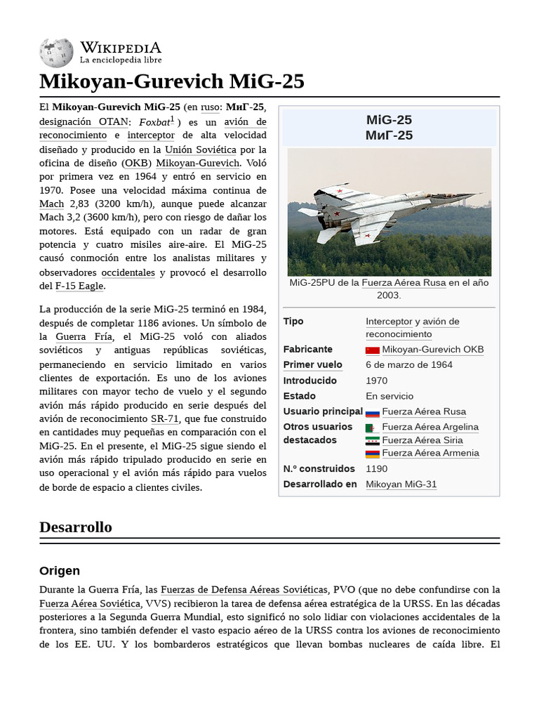 Mikoyan Gurevich - MiG 25 | PDF | Mc Donnell Douglas F 15 Eagle | Mc ...