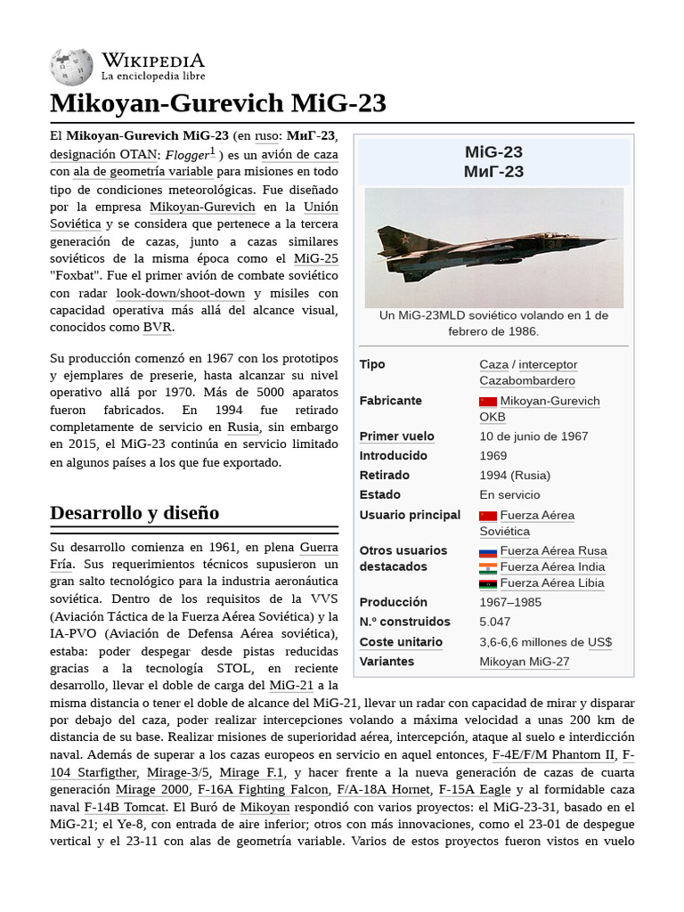 Mikoyan Gurevich - MiG 23 | PDF | Avión de combate | General Dynamics F ...