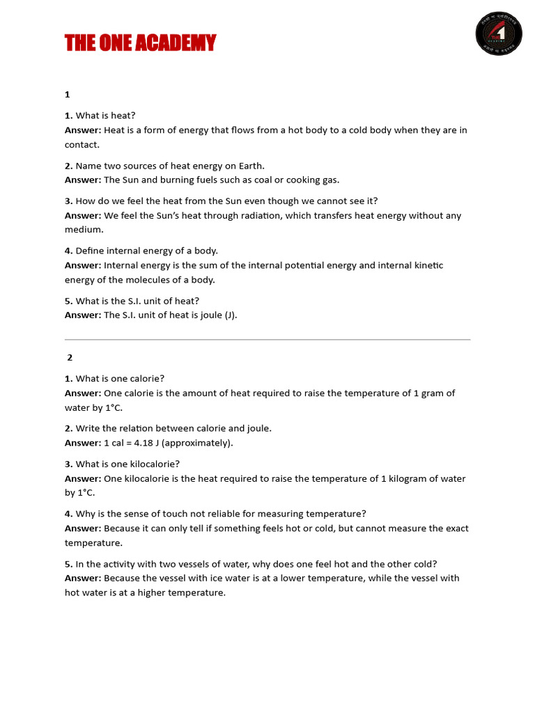 Heat Part 1 Questions 5 Pages | PDF | Fahrenheit | Heat Transfer