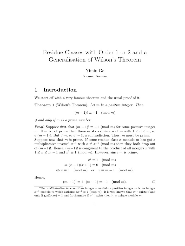 Generalisation of Wilson’s Theorem (Yimin Ge) | PDF | Algebra | Number ...