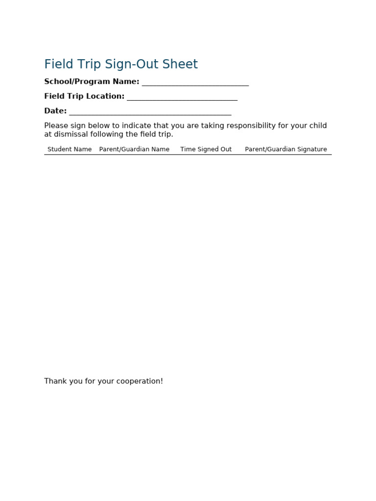 Field Trip Sign-Out Sheet | PDF