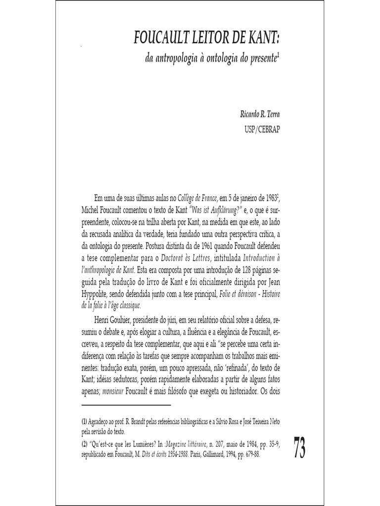 rguerizoli,+2.1.1997.3_RTerra | PDF | Immanuel Kant | Antropologia