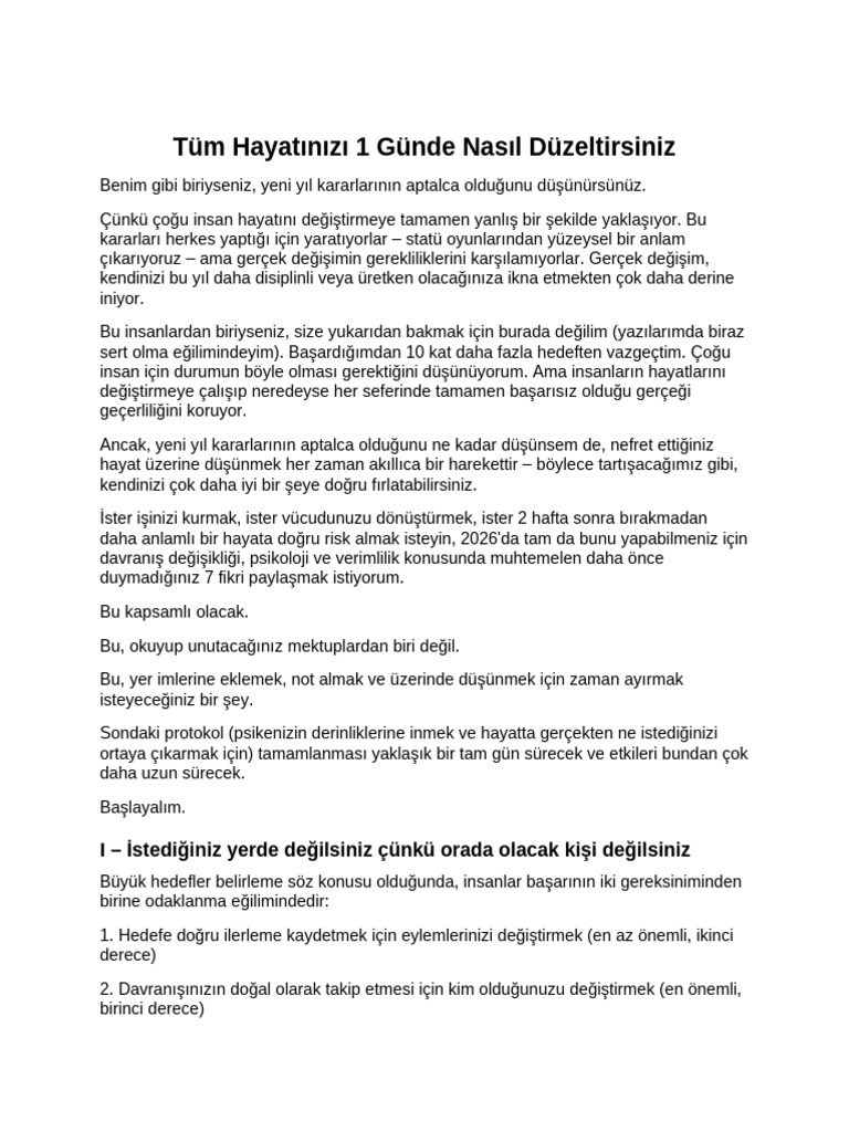 Tum Hayatinizi 1 Gunde Nasil Duzeltirsiniz | PDF