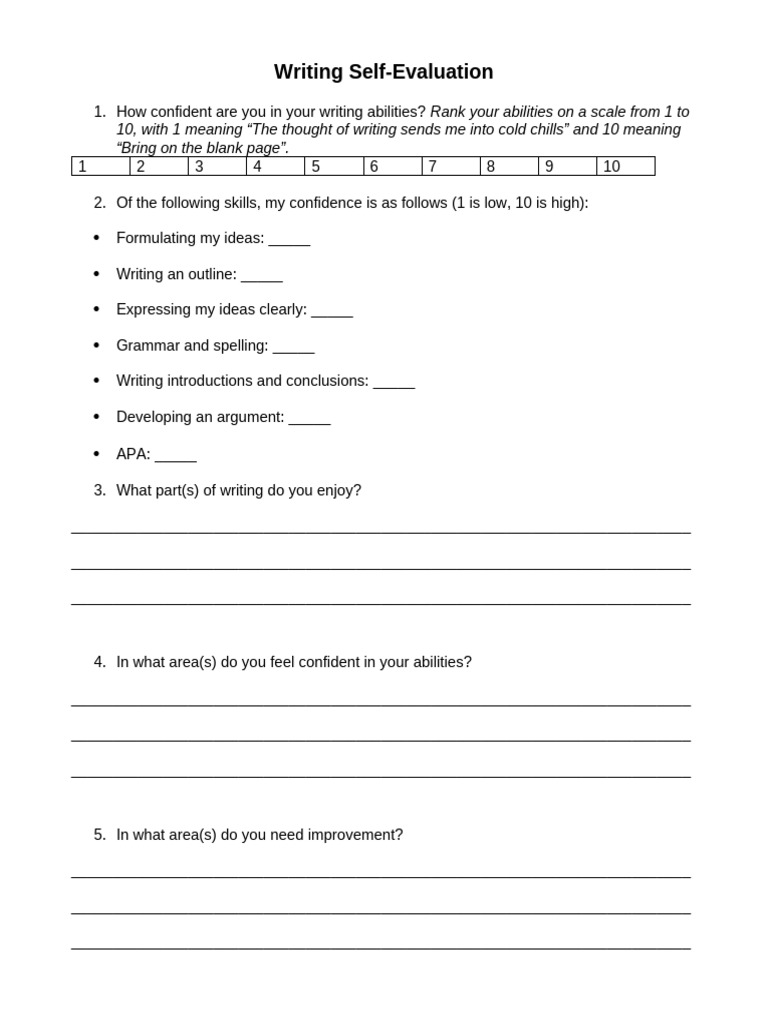Writing Self Evaluation | PDF