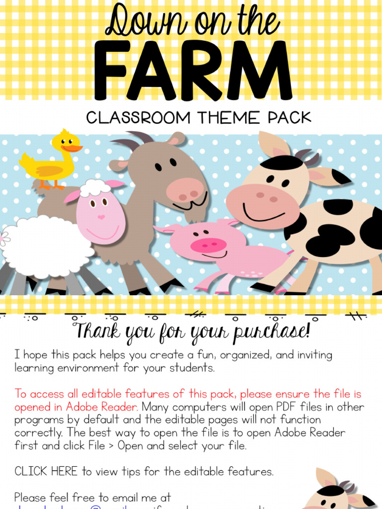 Farm Classroom Theme Decor Pack Editable | PDF