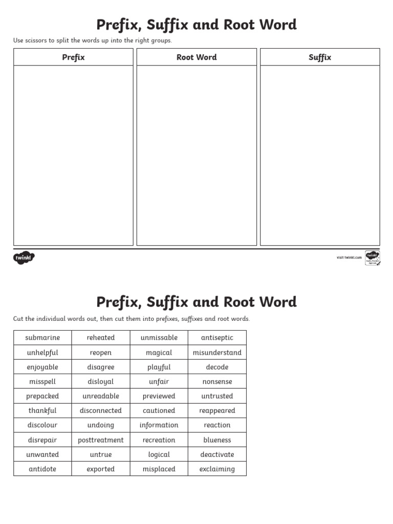 Prefix Suffix and Root Word Sorting Activity (1) | PDF