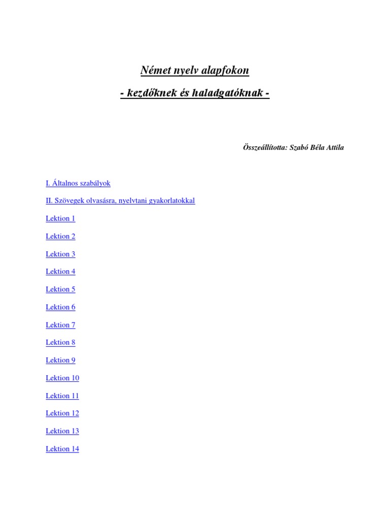 Német Nyelv Alapfokon | PDF