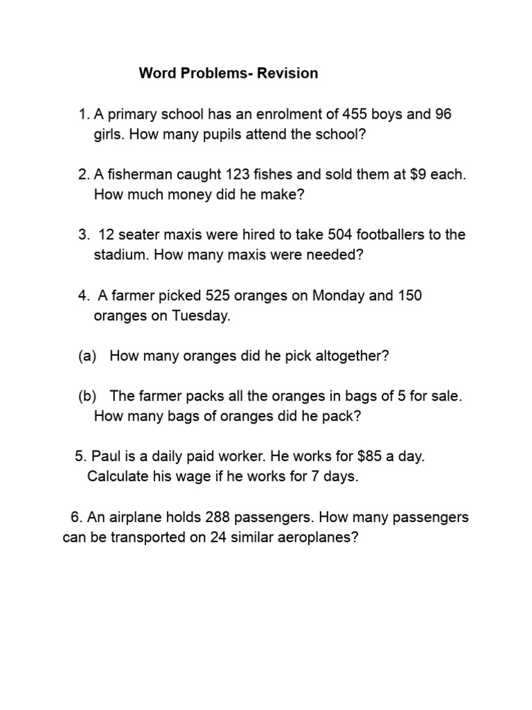 Word Problems - Revision | PDF