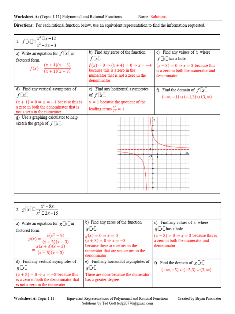 Worksheet a Key Topic 1.11 Equivalent Representations of Polynomial and ...