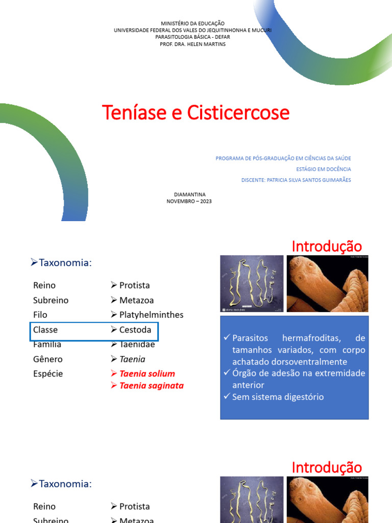 Aula Teníase e Cisticercose | PDF | Especialidades médicas