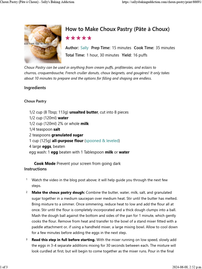 Choux Pastry (Pâte à Choux) - Sally's Baking Addiction | PDF | Foods ...