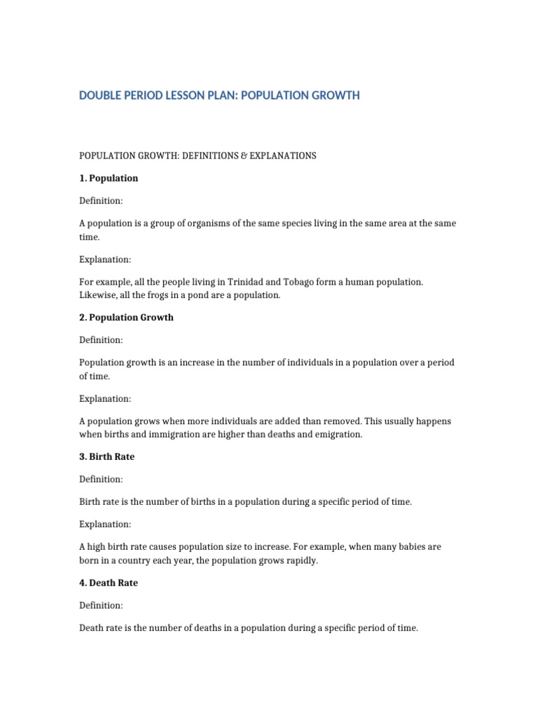 Form 3 Biology Population Growth Double Period Lesson Plan | PDF ...