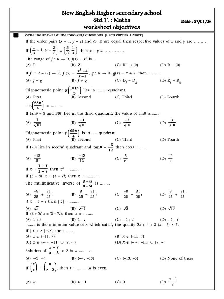 worksheetobjectives_D07-Jan-2026 | PDF | Differential Geometry ...