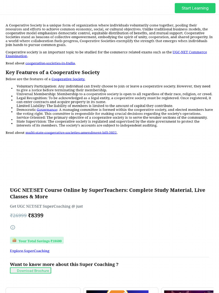 Cooperative Society Detailed Study Notes For The Examinations | PDF