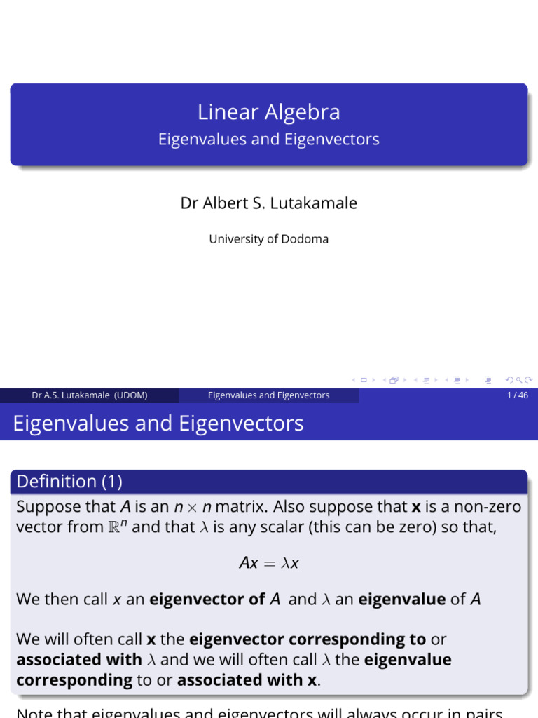 Lecture Five Eigenvalues and Eigen Vectors | PDF | Eigenvalues And ...