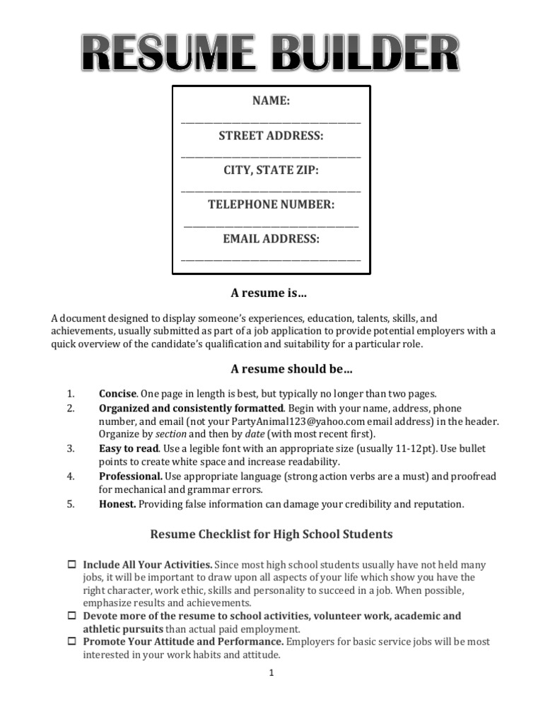 Student Resume Builder Graphic Organizer Update | PDF | Résumé