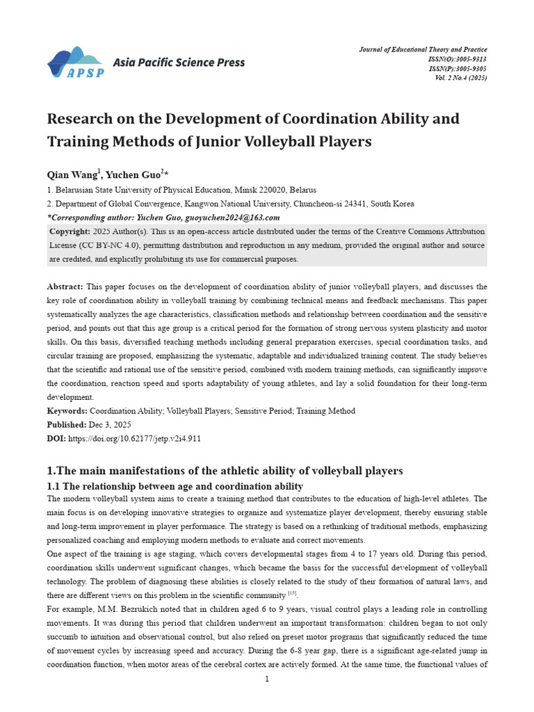 Research On The Development of Coordination Ability and Training ...