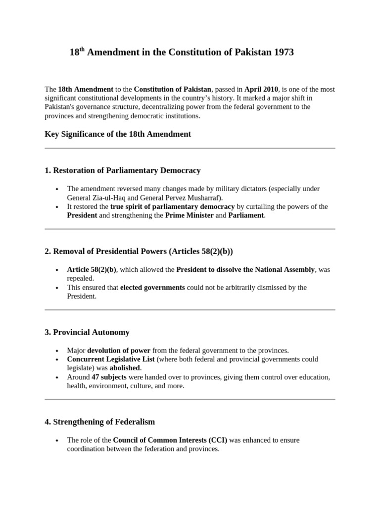 18th Amendment in the Constitution of Pakistan 1973 | PDF | Khyber ...