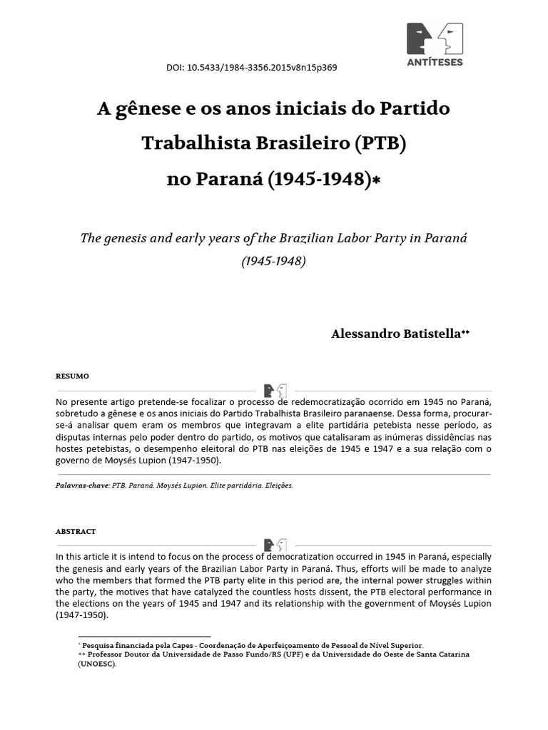 Antiteses,+Gerente+Da+Revista,+BATISTELLA+a+Gênese+e+Os+Anos+ | PDF ...