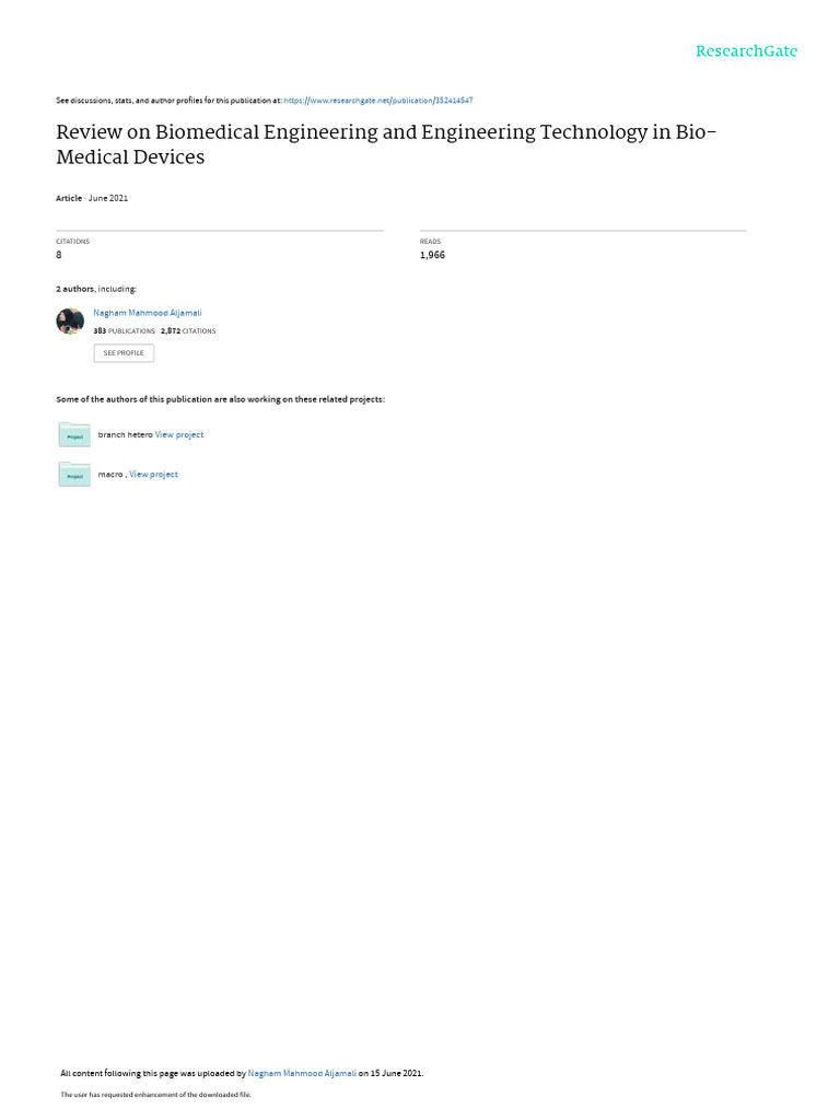 Review On Biomedical Engineering and Engineering Technology in Bio ...