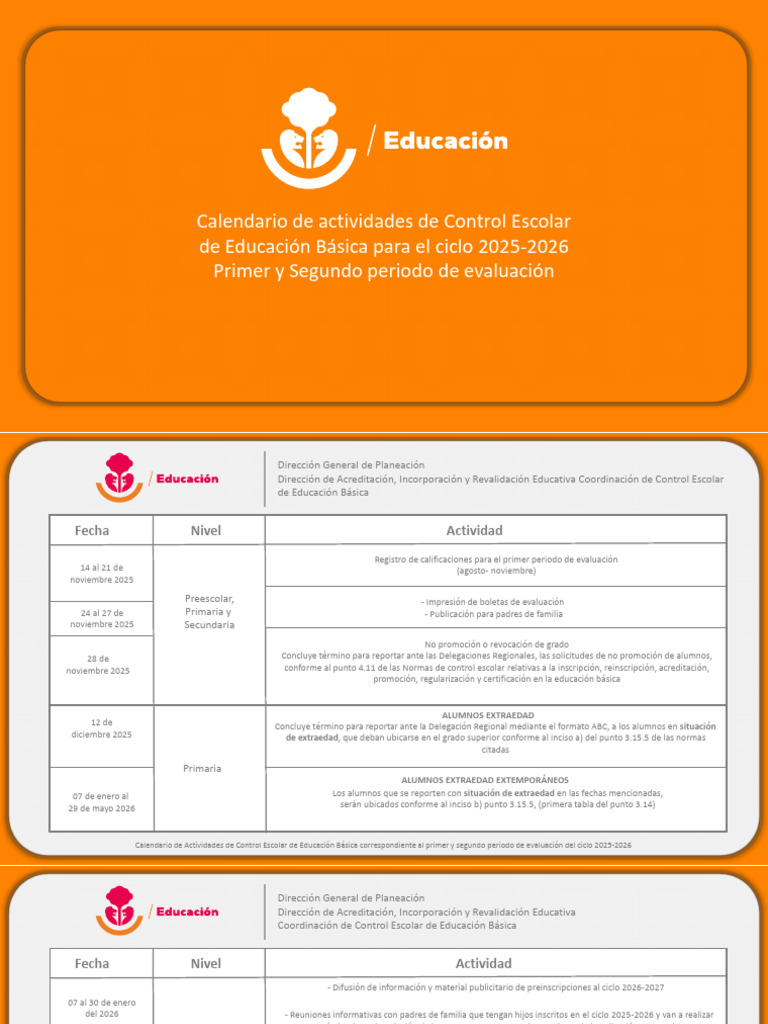 25-26 Calendario de Actividades Control Escolar de Educación Básica 1er ...