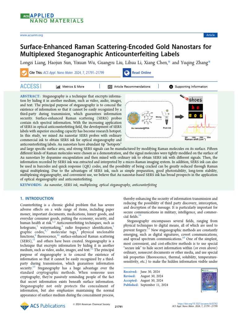 Surface Enhanced Raman Scattering Encoded Gold Nanostars for ...