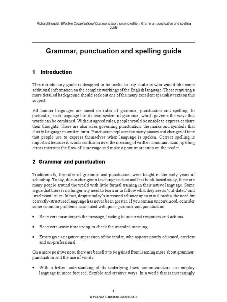 Grammar, Puntuation and Spelling Guide | PDF | Verb | Sentence ...
