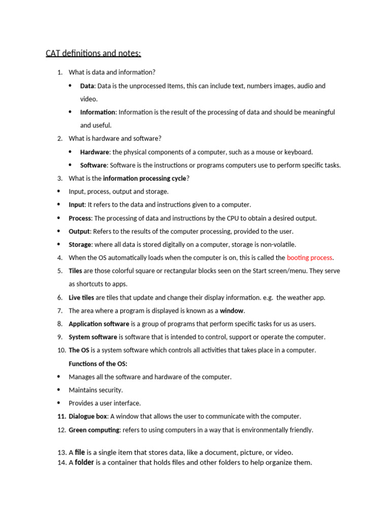 CAT Definitions and Notes | PDF