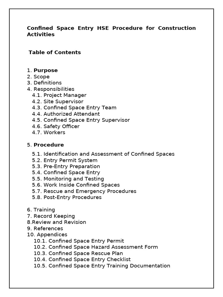 Confined Space Entry Procedure for Construction Activities | PDF ...