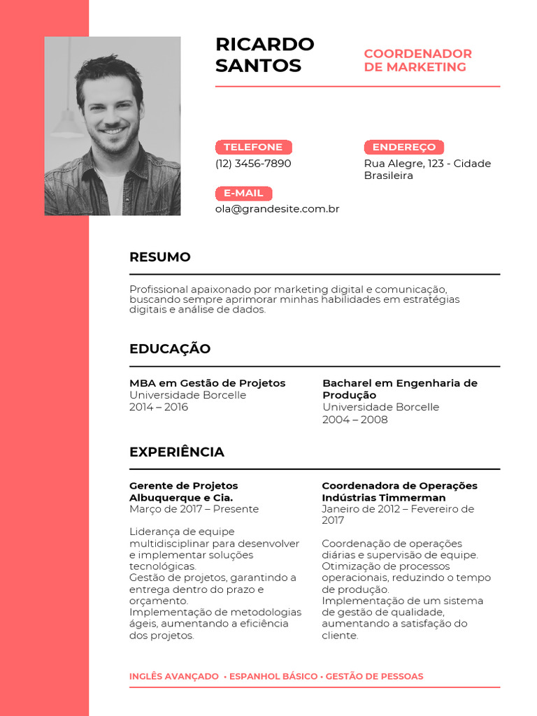 Currículo Com Foto Profissional Perfil Moderno Vermelho | PDF