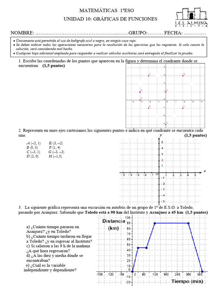 Examen Unidad Gráficas de Funciones | PDF | Sistema de coordenadas ...