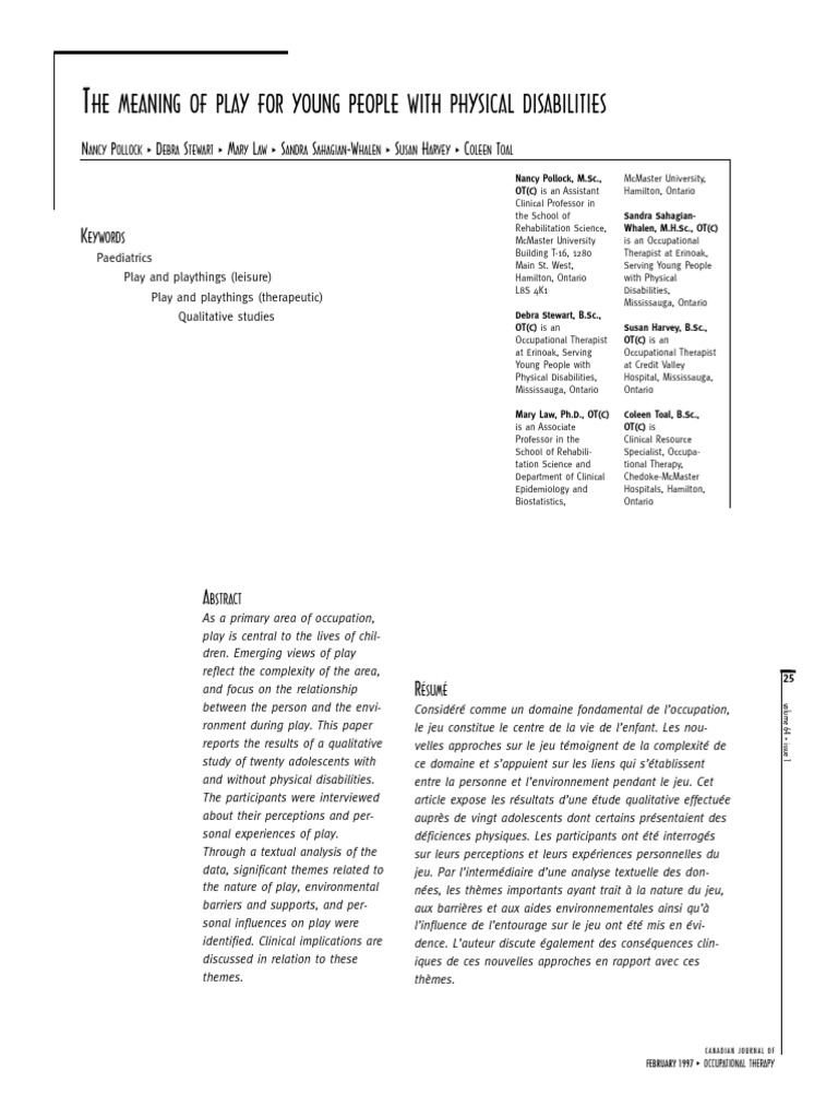 The Meaning of Play For Young People With Physical Disabilities | PDF ...